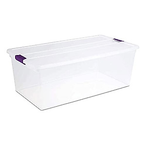 Sterilite 110 Qt ClearView Latch Storage Box, Stackable Bin with Latching Lid, Plastic Container Organize Clothes in Closet, Clear Base, Lid, 4-Pack