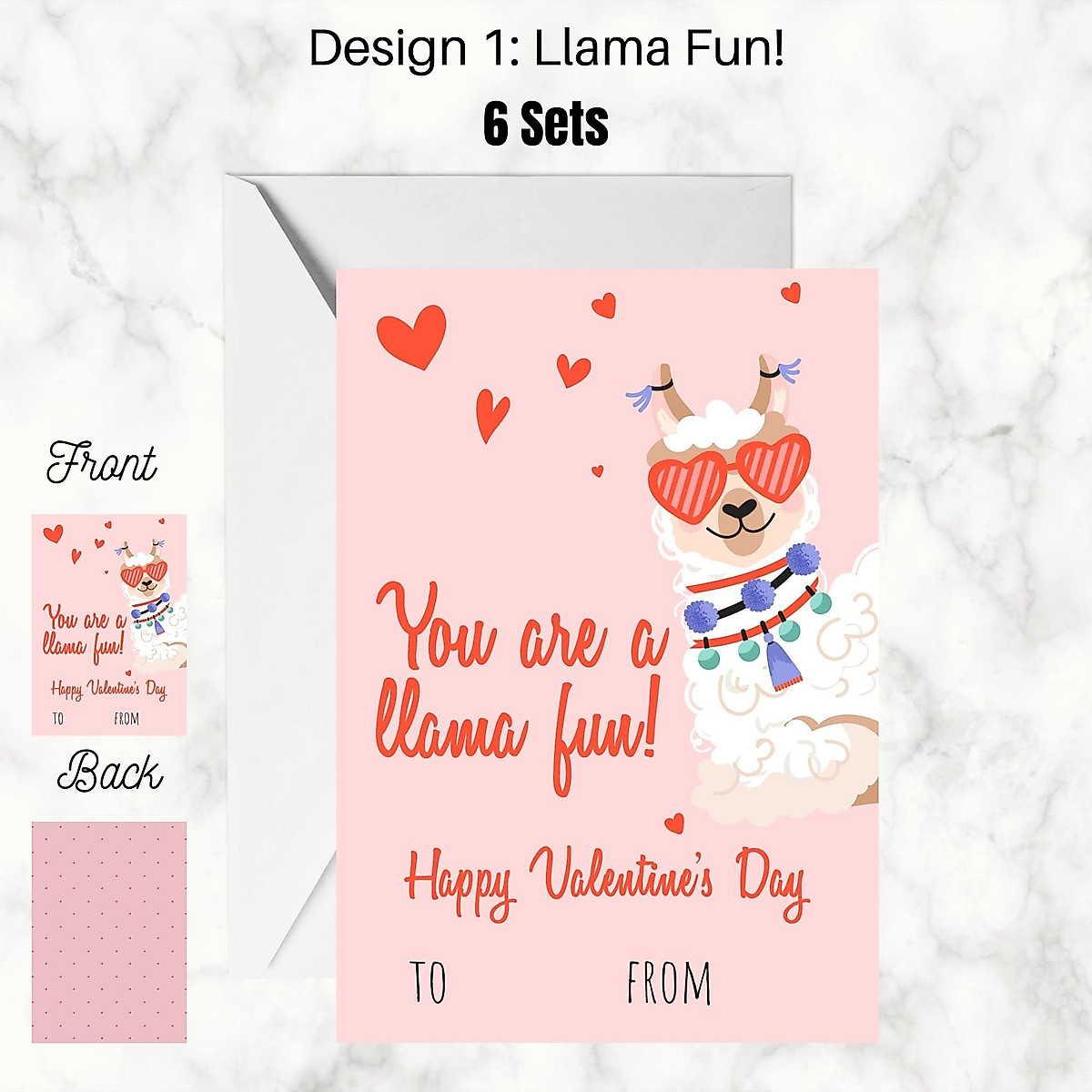 Mobiusea Creation Valentines Cards for Kids | 24 Cards with Envelopes | 3.5 x 5 | Funny and Cute | Llama, Ice Cream, Unicorn, XO for Valentines Day Cards, Kids School Valentines and Valentines Day