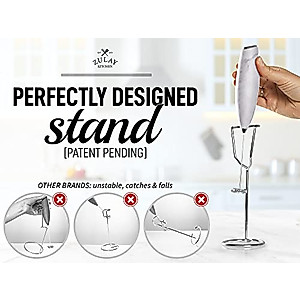 ULTRA HIGH SPEED MILK FROTHER For Coffee With NEW UPGRADED STAND - Powerful, Compact Handheld Mixer with Infinite Uses - Super Instant Electric Foam Maker with Stainless Steel Whisk by Zulay (Marble)