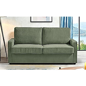 Container Furniture Direct Reversible Sleeper Sofa with Memory Foam Mattress, Comfortable and Durable Queen Size Bed Couch for Living Rooms, Upholstered with Corduroy Fabric, 70" Wide, Dark Green