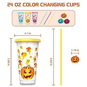 Ftabernam Color Changing Cups, 3-Pack 24 oz Plastic Cups with Lids and Straws, Tumblers and Water Glasses for Adults, Kids Party, Cute Cups for Ice Drink