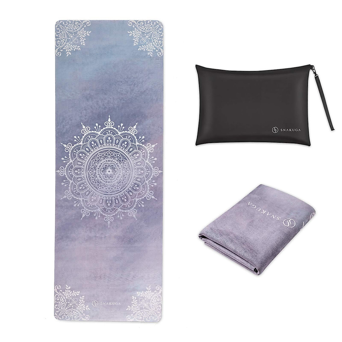 SNAKUGA Travel Yoga Mat, Non Slip Exercise Suede Mat with Carry Bag, All-Purpose Fitness Mat with High Density Anti-Tear Surface for Women, Ideal for Pilates Workout (72'' x 26'' x 1.5mm Thick)