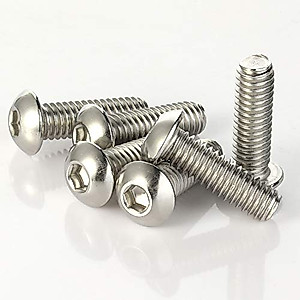 M6-1.0 x 16mm Button Head Socket Cap Screws Bolts, Stainless Steel 18-8 (304), Bright Finish, Fully Threaded, 50 PCS