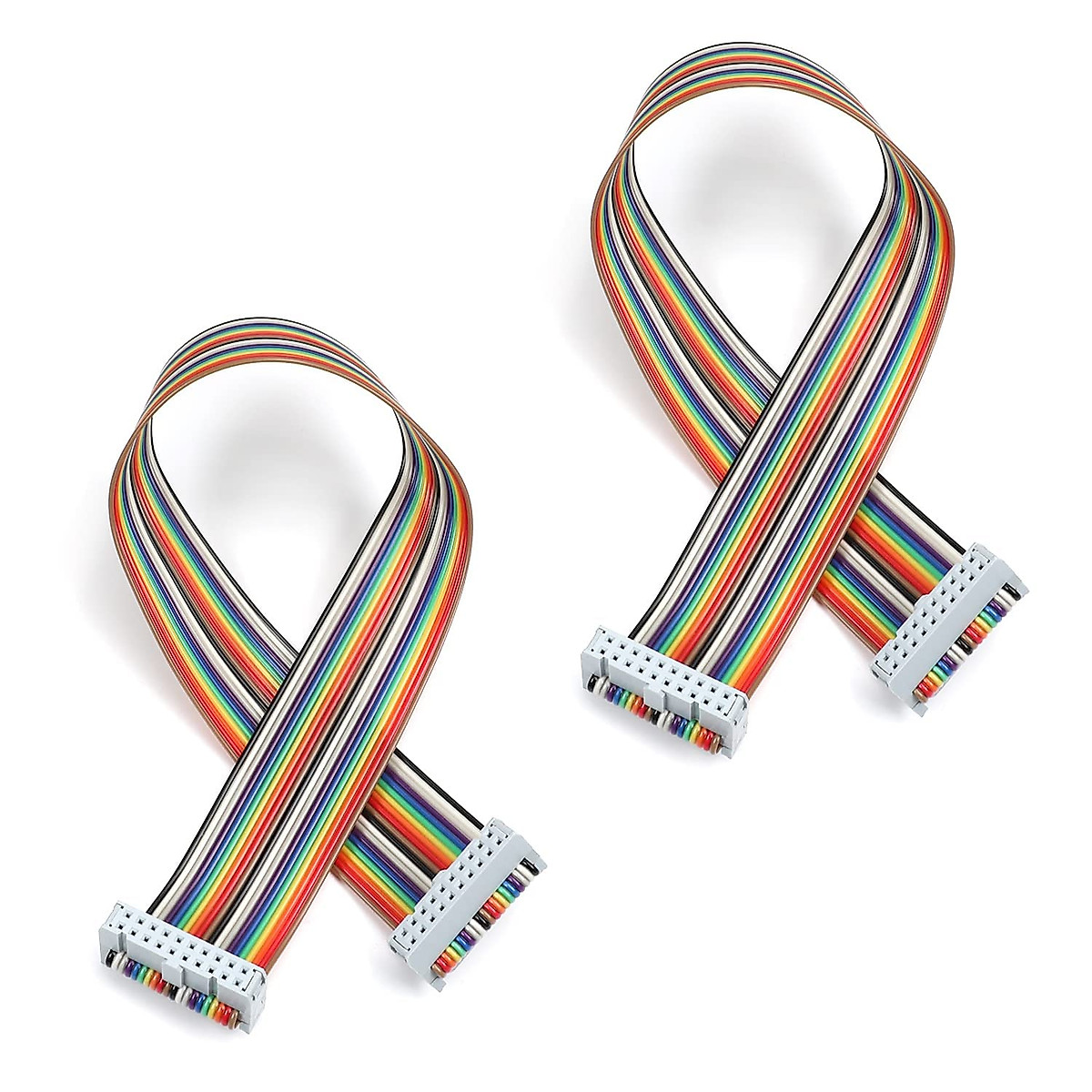 Heyiarbeit 2pcs Rainbow Wire Copper 14 Pin Connector Gray Wire Flat Ribbon Cable Connector Suitable for Internal Wiring