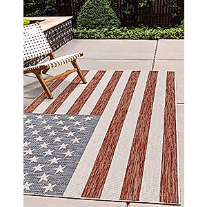 Jill Zarin Outdoor Collection Area Rug (7' 1' x 10' Rectangle, Red/ Blue)