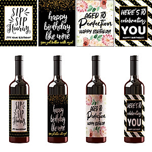8 Birthday Wine Bottle Labels Stickers Present, Bday Gifts For Her Women Him Men, Any Age Years Birthday Party Decoration Centerpiece Supplies For Wife, Mom, Husband, Dad, Friend (WINE NOT INCLUDED)