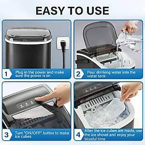 Simple Deluxe Portable Countertop Ice Maker, 26lbs Ice/24H, 9 Ice Cubes in 6 Minutes, with Basket and Ice Spoon, Self-Cleaning, for Indoor and Outdoor, Black