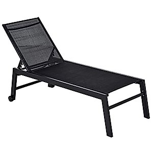 Outsunny Chaise Lounge Outdoor Pool Chair with Wheels, Five Position Recliner for Suntanning, Sunbathing, Steel Frame, Teslin for Beach Yard, Patio, Black