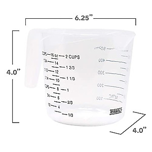 Terbold 3pc Measuring Cup Set in Clear Plastic with Long Handles - 1 Cup, 2 Cup, 1 Quart Sizes