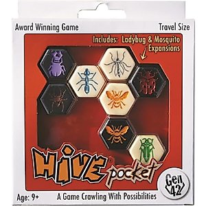 Smart Zone Games Hive Pocket Portable Strategic Board Game for 2 Players – Includes Ladybug & Mosquito Expansions – Compact Travel Version of The Award-Winning Hive Game