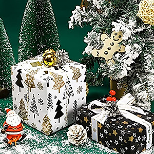 MAYPLUSS Wrapping Paper Roll - Mini Roll - 17 inch X 120 inch Per roll - 3 Different Christmas Black Gold Design (42.3 sq.ft.ttl)