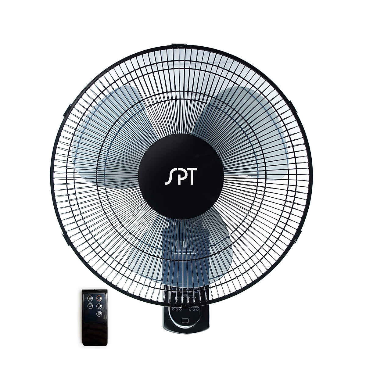 SPT SF-16W90 16″ Wall Mount Fan in Black with Remote Control, Oscillation and Timer (Corded Electric)