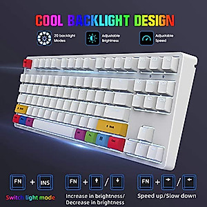 Wired Keyboard, Fashion Appearance 20 LED White Light Effects Mechanical Keyboard Ergonomic Design for Work for Home Gaming for Office(White)