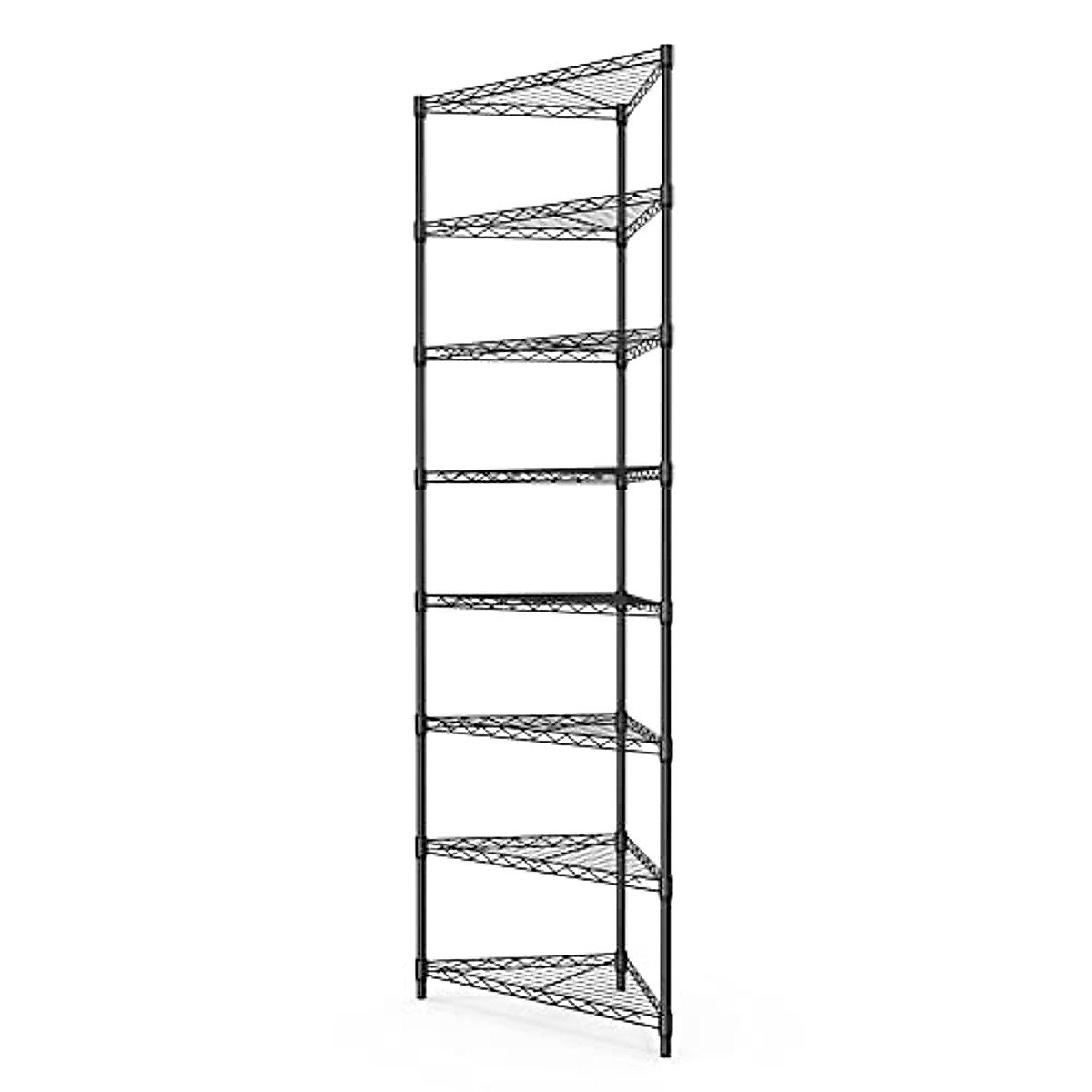 pouseayar 8-Tier NSF Metal Corner Shelf Wire Shelving Unit - 400lbs Capacity, Adjustable, with Leveling feet - Ideal for Garage, Kitchen, and More - 20" L x 20" D x 82" H - Triangle-Shape - Black