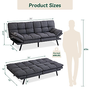 Hcore, Sleeper Bed Couch,Memory Foam Futon Sofa Sofabed, Classic Grey