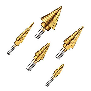 Knoweasy Step Drill Kit - 5PCS HSS Titanium Step Drill with Automatic Center Punch and 50 Sizes of High-Speed Steel Step Drills for Multiple Hole Drilling