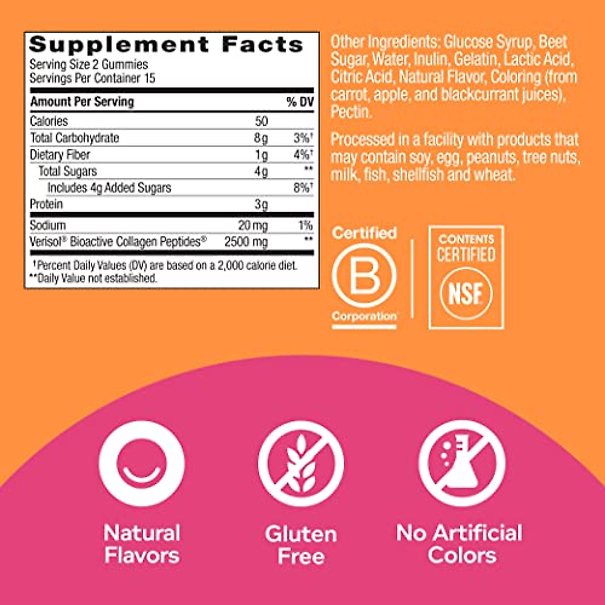 OLLY Collagen Gummy Rings, 2.5g of Clinically Tested Collagen, Boost Skin Elasticity & Reduce Wrinkles, Adult Supplement, Peach Flavor, 30 Count