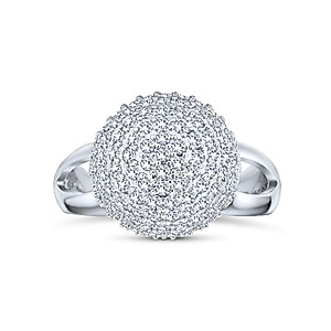 Bling Jewelry Personalize Fancy Cocktail Trendy Fashion Cubic Zirconia Pave CZ Round Disco Ball Statement Engagement Ring For Women With Split Shank Band .925 Sterling Silver