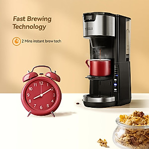 Teglu 2024 Hot and Iced Coffee Maker Single Serve for K Cup and Ground Coffee, Iced Coffee Machine with 30oz Removable Water Reservoir, Brews 6 to 14oz Cup Size, Fits Travel Mug, Black