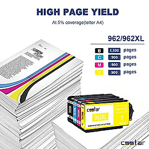 CSSTAR 962XL Ink Cartridge Remanufactured Replacement for HP 962 XL Ink Cartridge with HP OfficeJet Pro 9010 9015 9015e 9018 9025 9025e 9020 9012 9026 9028 9029 9027 1 Black 1 Cyan 1 Magenta 1 Yellow