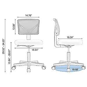 Armless Small Home Office Desk Chair, Ergonomic Low Back Computer Chair, Adjustable Rolling Swivel Task Chair with Lumbar Support for Small Space, 1 Pack, Blue