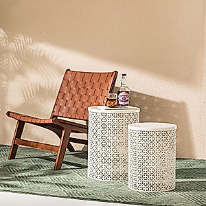 glitzhome Nesting Side Table Set of 2 Decorative Garden Stools for Indoor Outdoor Heavy Duty Metal Frame Modern End Table, Cream White