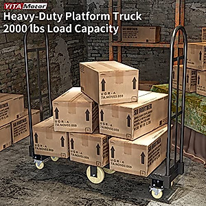 Heavy Duty Narrow Aisle U-Boat Platform Truck Dolly, 60.2 x 15.7 x 60.6 Inch U- Boat Cart with Thick Steel Deck 2000 Lb. Capacity with 6 Casters（4 Swivel Wheels with Brake）