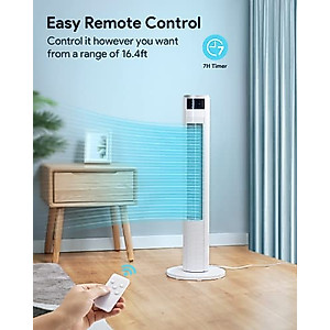Tower Fan, Oscillating Tower Fan with Remote, 3 Modes, 3 Speeds, and 7-Hour Timer, Portable Space-Saving Bladeless Fan for Bedroom and Home Office 36”