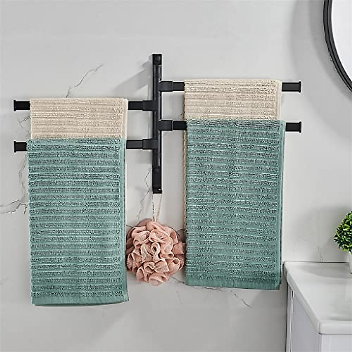 CHUNYU Bathroom Aluminum Towel Rack Rail Holder Black Swivel Rotating Hand Towel Bars Racks Wall Hanger Fixture Space Saving Hardware (Color : 4, Size