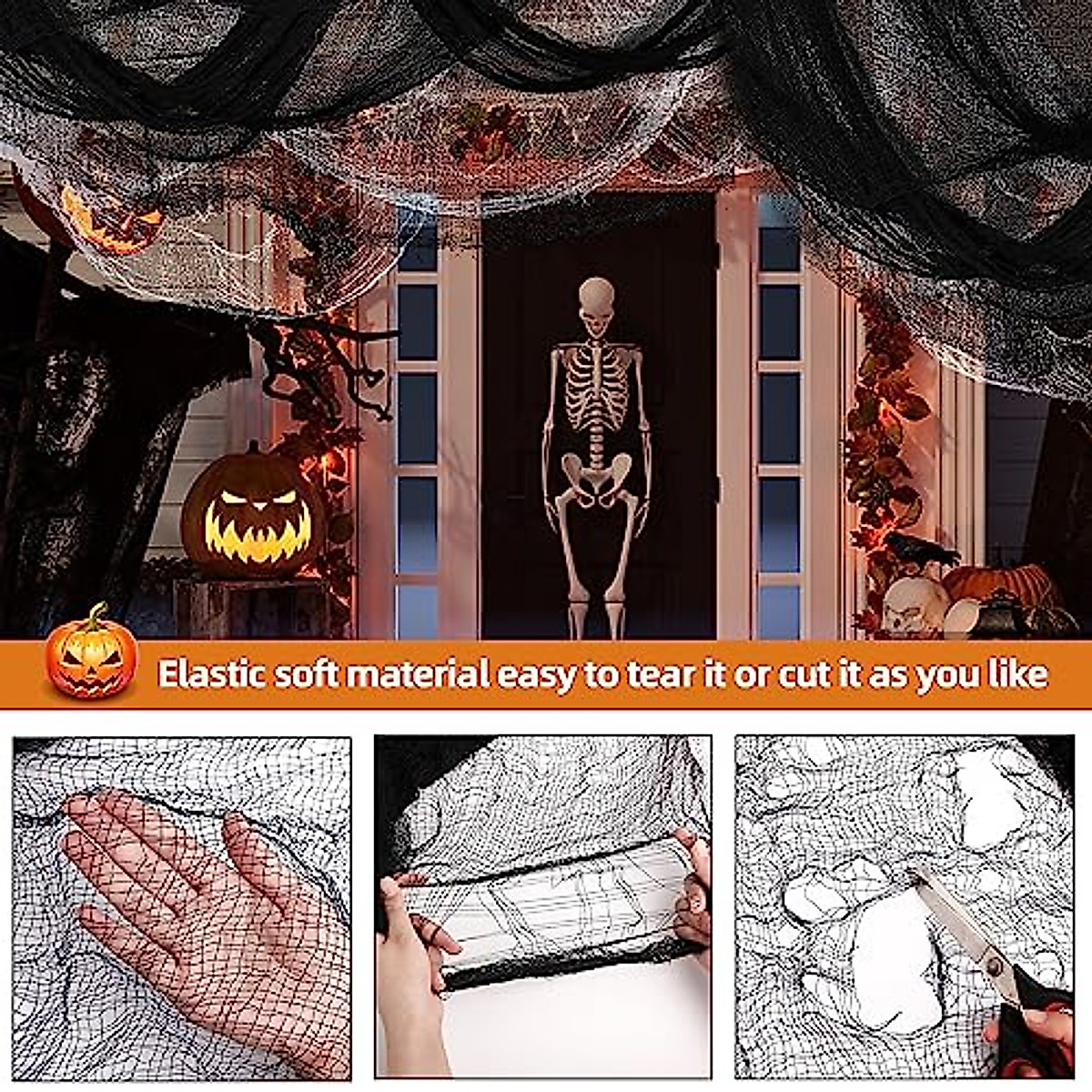 Xgunion Halloween Creepy Cloth 6Pcs 30×72inch Halloween Black Spooky Scary Creepy Gauze Cloth Decor Creepy Cloth Halloween Decorations for Party Indoor Outdoor (4Black + 2White)
