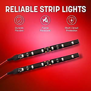 Pilot CZ-177R 12V Red Interior/Exterior LED Flexi Light Strips -12 Inches / 2 Strips- Cut to Fit - Multi-Purpose Automotive or Home Use, Water Resistant with Easy-Peel Tape Included