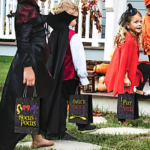 24 Pieces Halloween Small Gift Bags with Handles Hocus Pocus Theme Halloween Kraft Paper Party Favor Bags Witch Goodie Bags with Handles for Halloween, Birthday, Crafts, Party Supplies