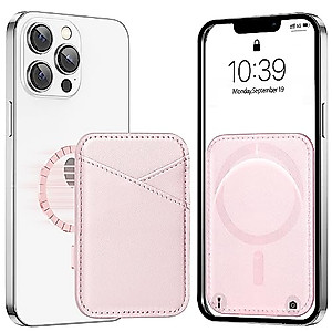 Miroddi for MagSafe Wallet, Magnetic Wallet Card Holder for iPhone 15/14/13/12 Series, 0.12" Invisible Ultra-Thin Magnetic Phone Wallet, 2 Independent Card Slot, Vegan Leather, Pink