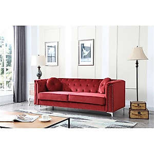 Glory Furniture Pompano Velvet Sofa in Burgundy
