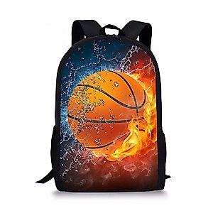 Basketball Graphics Backpack Bookbag 17 Inch Durable Lightweight School Bags (Burning Basketball)