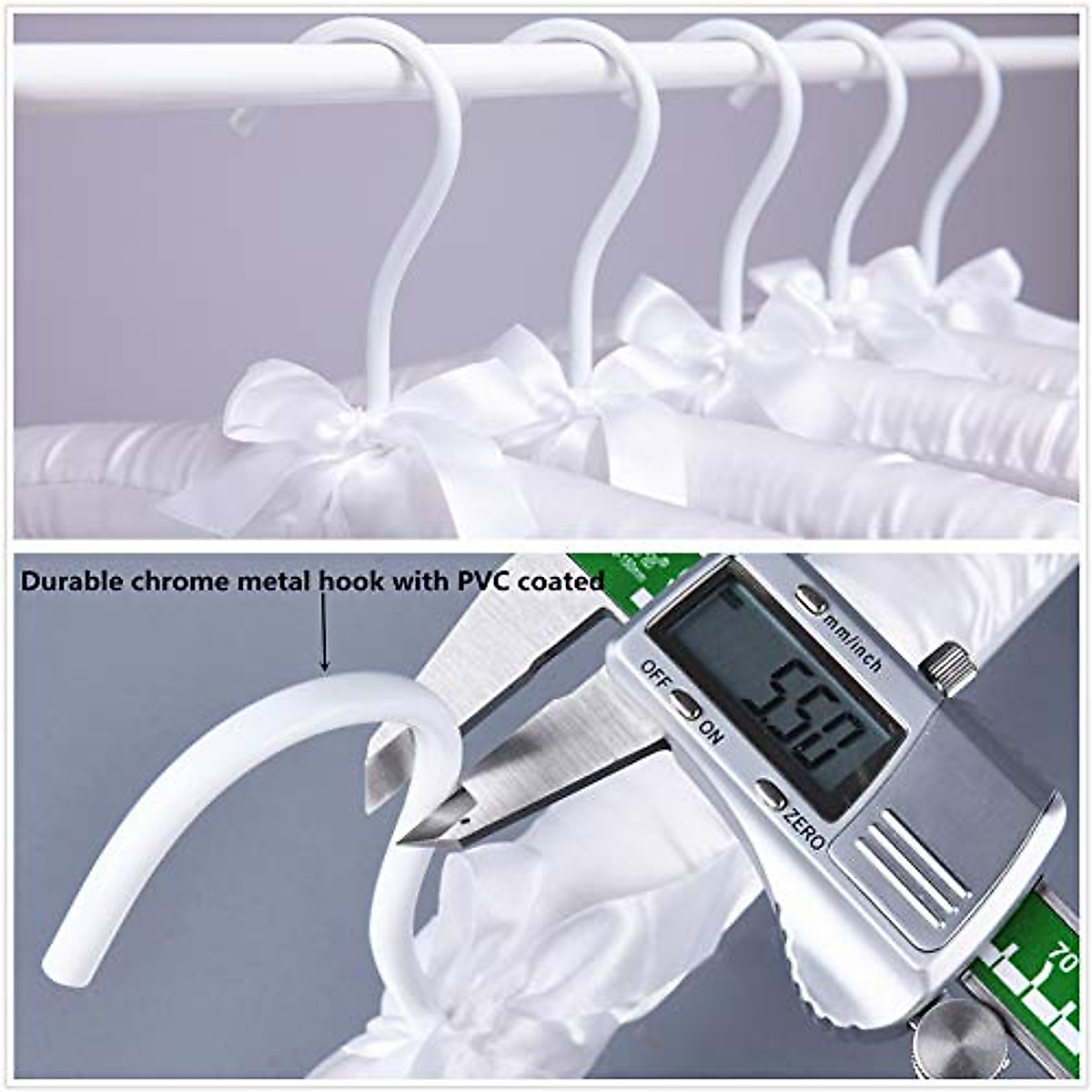 Cocomaya 17 Inch Extra Large Anti Slip Satin Padded Bridal Wedding Dress Hanger No Bumps for Dress Coats, Sweaters Pack of 5 (White, 5)