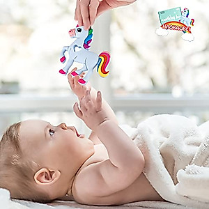 HAOBAOBEI Unicorn Baby Teething Toy for 0-6month Gifts, Infants Chew Toys for Sucking Needs, Hand Pacifier for Breast Feeding Babies, Silicone Toy for New Born(1 Pack-Blue)