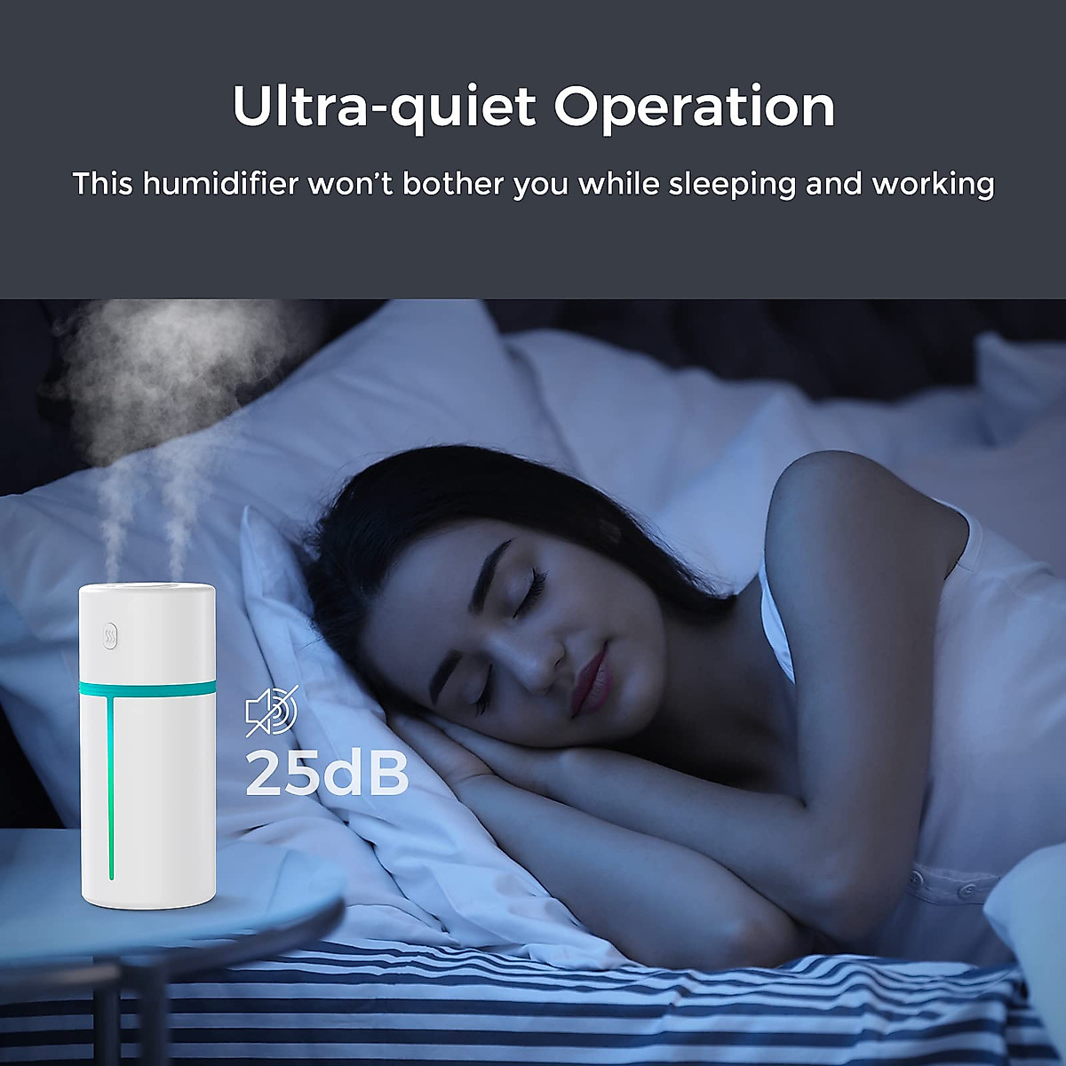 HUMIDIER Portable Car Humidifiers, Cool Mist Small Humidifiers, USB 7 Color Night Lights Waterless Auto Shut-Off Quiet Humidifier for Personal Travel Car Office Room,300ml (White)