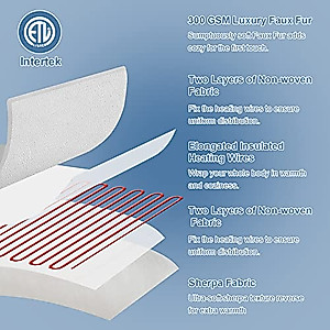 Bilicolor Heated Blanket Electric Throw Luxury Faux Fur Sherpa 50" x 60" Fast Heating Blanket 5 Heating Levels 3 Hours Auto Off with ETL Certificated