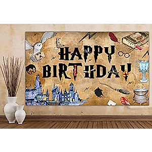 6 X 3.6ft Wizard Happy Birthday Party Supplies Wizard Birthday Party Backdrop Magical Wizard Birthday Banner Decoration Boys Girls Birthday Decoration Wizard School Birthday Decoration