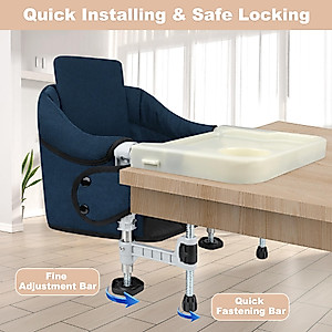 Hook On High Chair: Portable Travel High Chair with Backrest Board for Baby and Toddler, Foldable Clip on High Chair with Removable Dining Tray and Storage Carrying Bag for Indoor Outdoor (Blue)