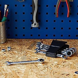 Amazon Basics Ratcheting Wrench Set, Metric, 5 Piece, Black/Silver