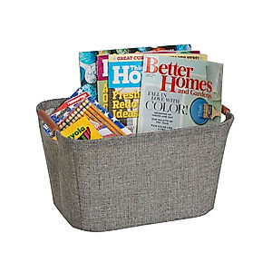 Household Essentials 623 Small Tapered Soft-Side Storage Bin with Wood Handles, Gray, Grey