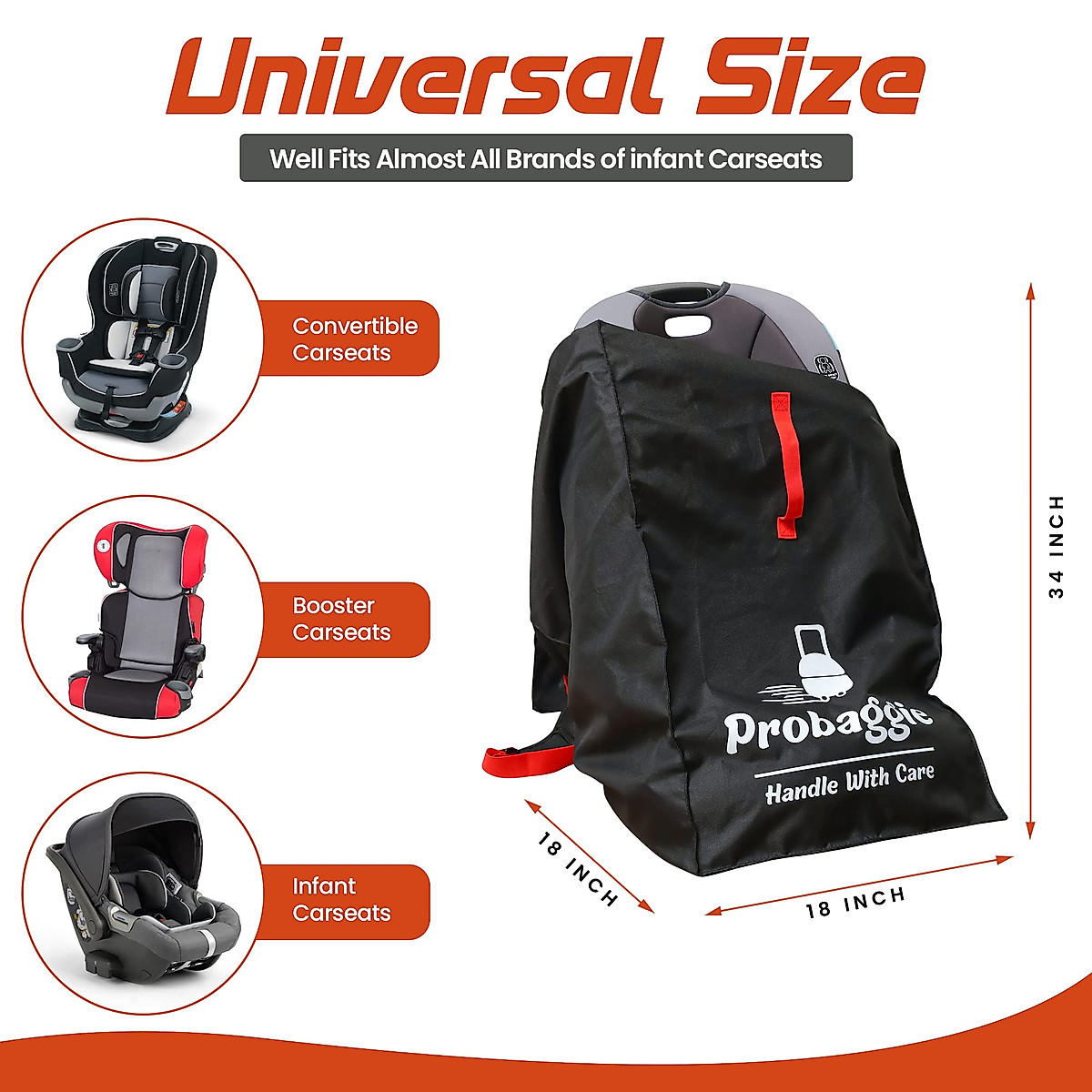 Car Seat Travel Bag for Airplane - Foldable Gate Check Car Seat Bag for Air Travel - Durable Infant Bag Cover with Adjustable Straps - Convertible Car Seat Backpack, Infant Carrier and Booster Seat