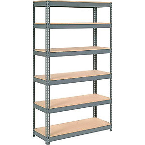 Global Industrial Extra Heavy Duty Shelving 48"W x 18"D x 96"H With 6 Shelves, Wood Deck, Gry