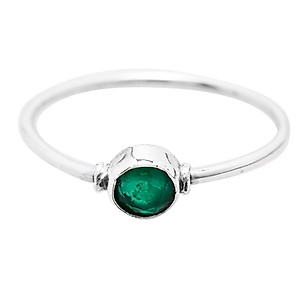 Koral Jewelry Created Emerald Round Stone Delicate Ring 925 Sterling Silver Vintage Tribal Gipsy Boho Look (10)