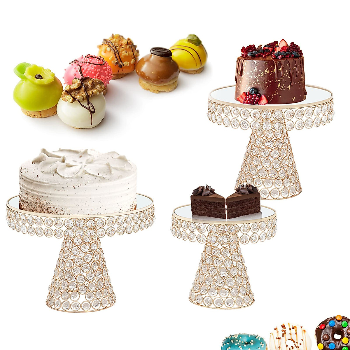 Crystal Cake Stand, Iron Cake Holder with Mirror Dessert Display Plate Serving Tray Cheese Pastry Candy Fruite Display Plate Tray Serving Platter for Birthday Wedding Party Decoration