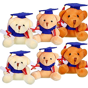 Sumind 6 Pieces Graduation Bears Class of 2025 Graduation Plush Bears Bulk Stuffed Animal Bears with Cap for Kindergarten Primary School College High School Party Favors(Black)