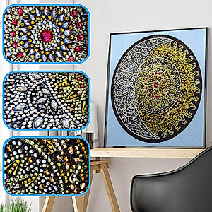 RuBos DIY 5D Diamond Painting, Special Crystal Rhinestones, Mandala Moon Sun, Diamond Paintings Art Gem Triptych Multi Picture Paint with Pearl by Number Kits for Adults Wall Decor