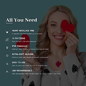 Tracy's Dog Heart Necklace Vibe, Fashion Personalized Necklaces Rechargeable 2-in-1 Necklace Jewelry Massager, Red, Rose Gold Beatinglove